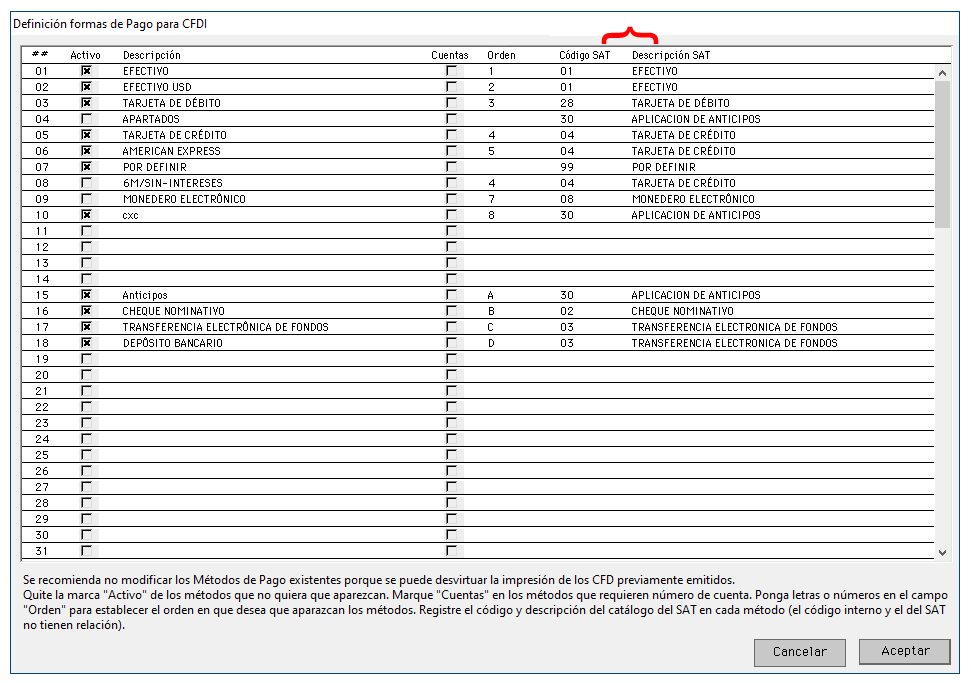 Configurar el catálogo de Formas de pago en CFDI – Proscai