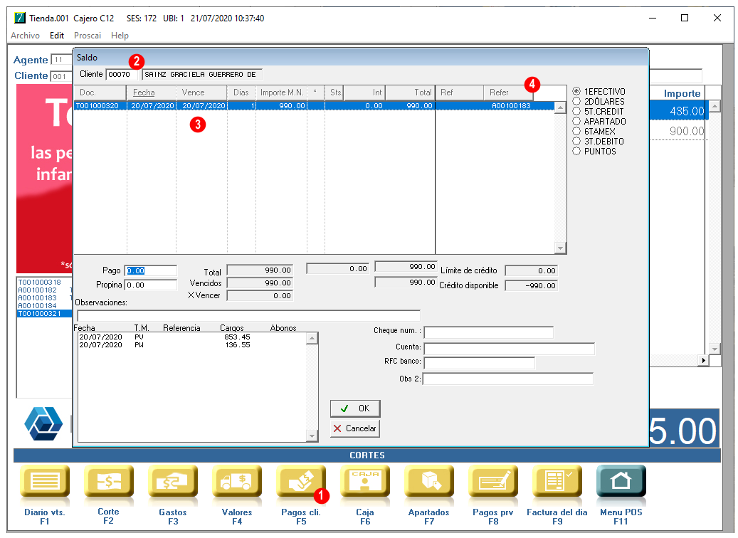 Pago de clientes con crédito POS – Proscai