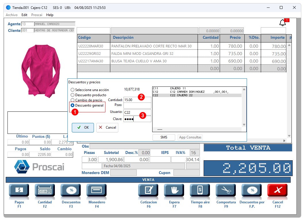 Aplicar descuento general a ticket – Proscai