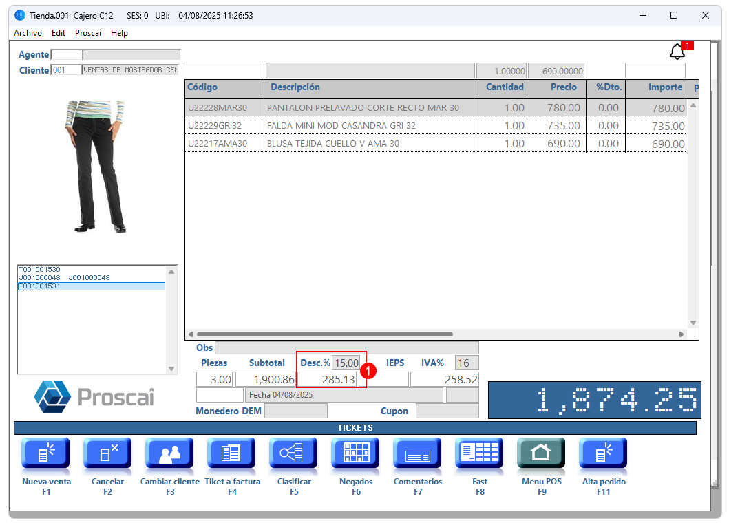 Aplicar descuento general a ticket – Proscai